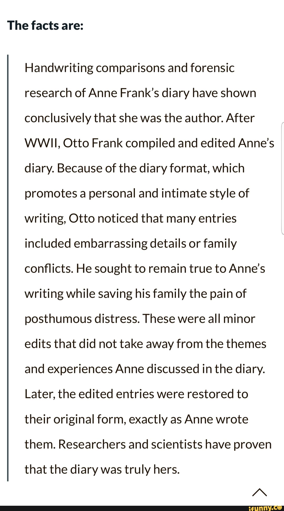 The facts are: Handwriting comparisons and forensic research of Anne ...