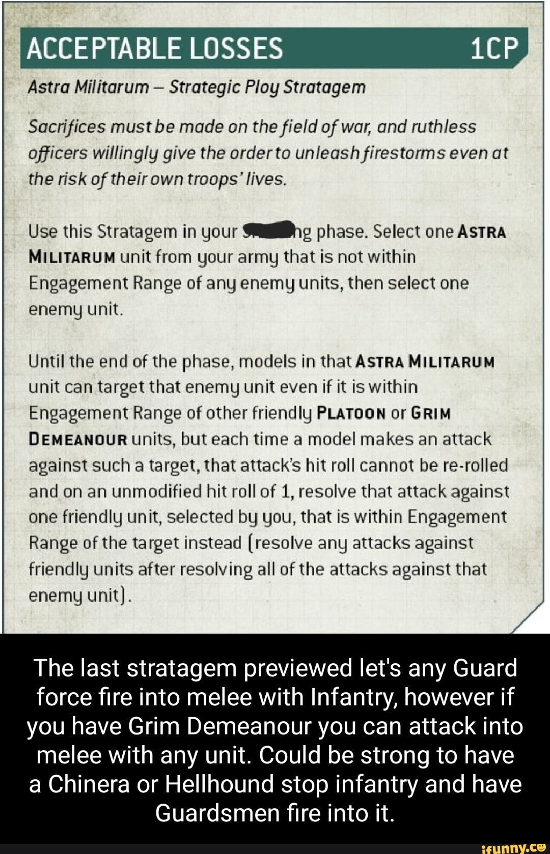 ACCEPTABLE LOSSES Astra Militarum - Strategic Ploy Stratagem Sacrifices ...