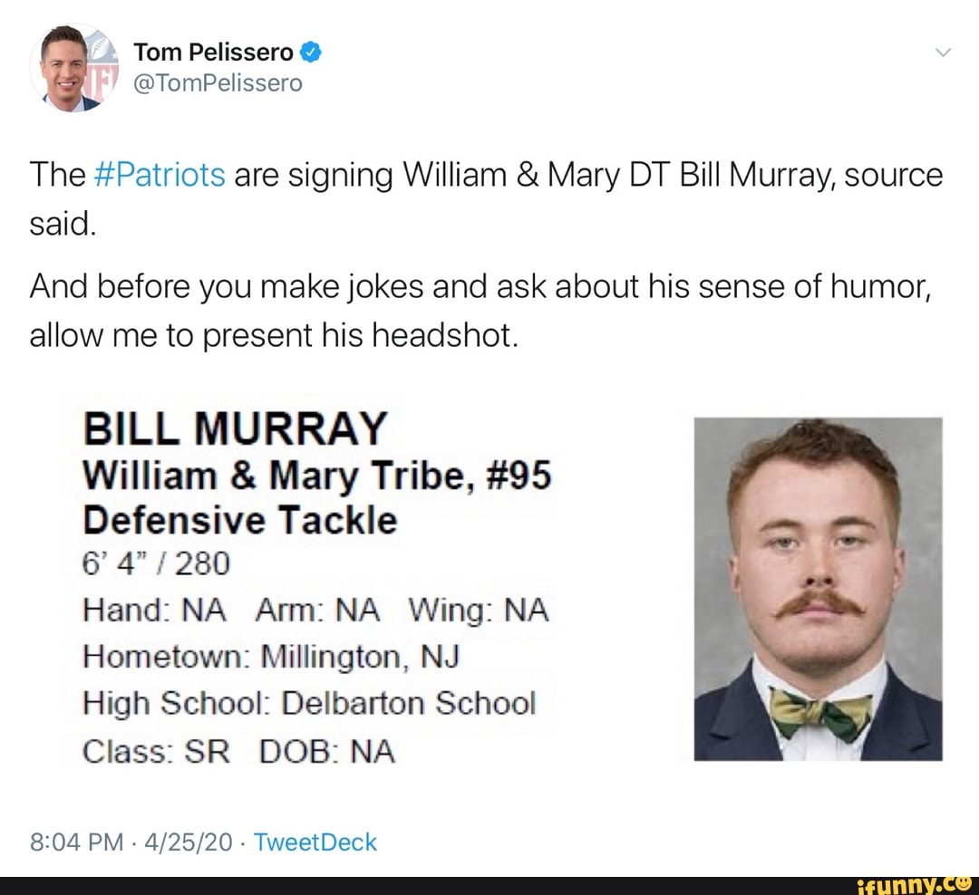 The #Patriots are signing William Mary DT Bill Murray, source said. And ...