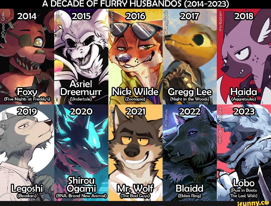 A DECADE OF FURRY HUSBANDOS (2014-2023) 2014 2015 2016 2017 @sintastein ...