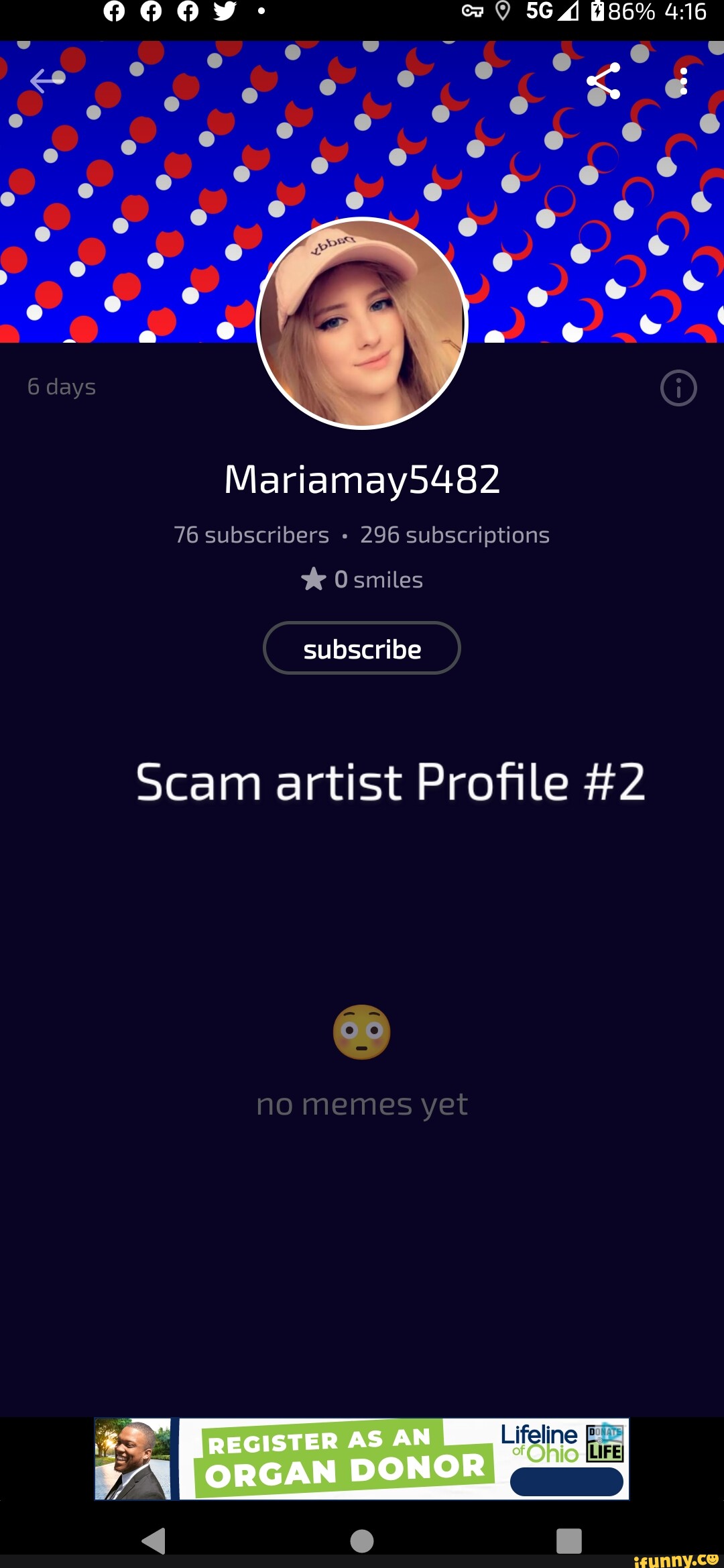 56 days Mariamay5482 76 subscribers 296 subscriptions O smiles ...