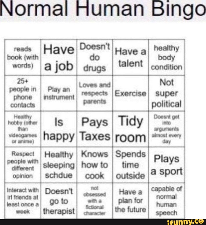 Normal Human Bingo - iFunny