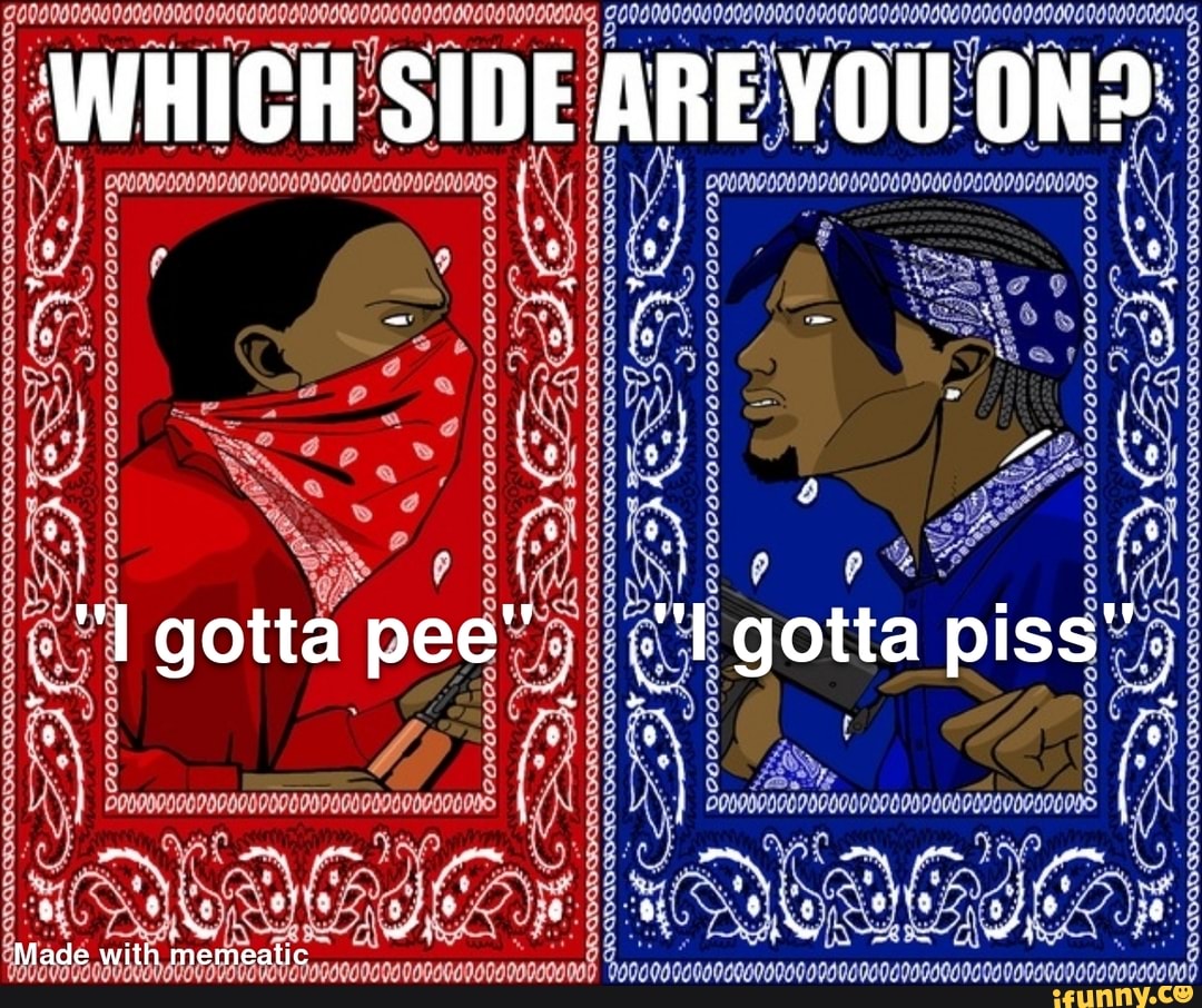 WHICH SIDE ARE YOU ON? gotta pee" Made with memeatic gotta piss". - iFunny