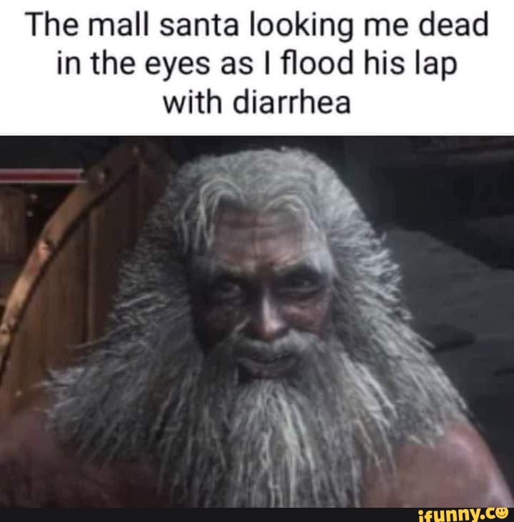 The mall santa looking me dead in the eyes as I flood his lap with ...