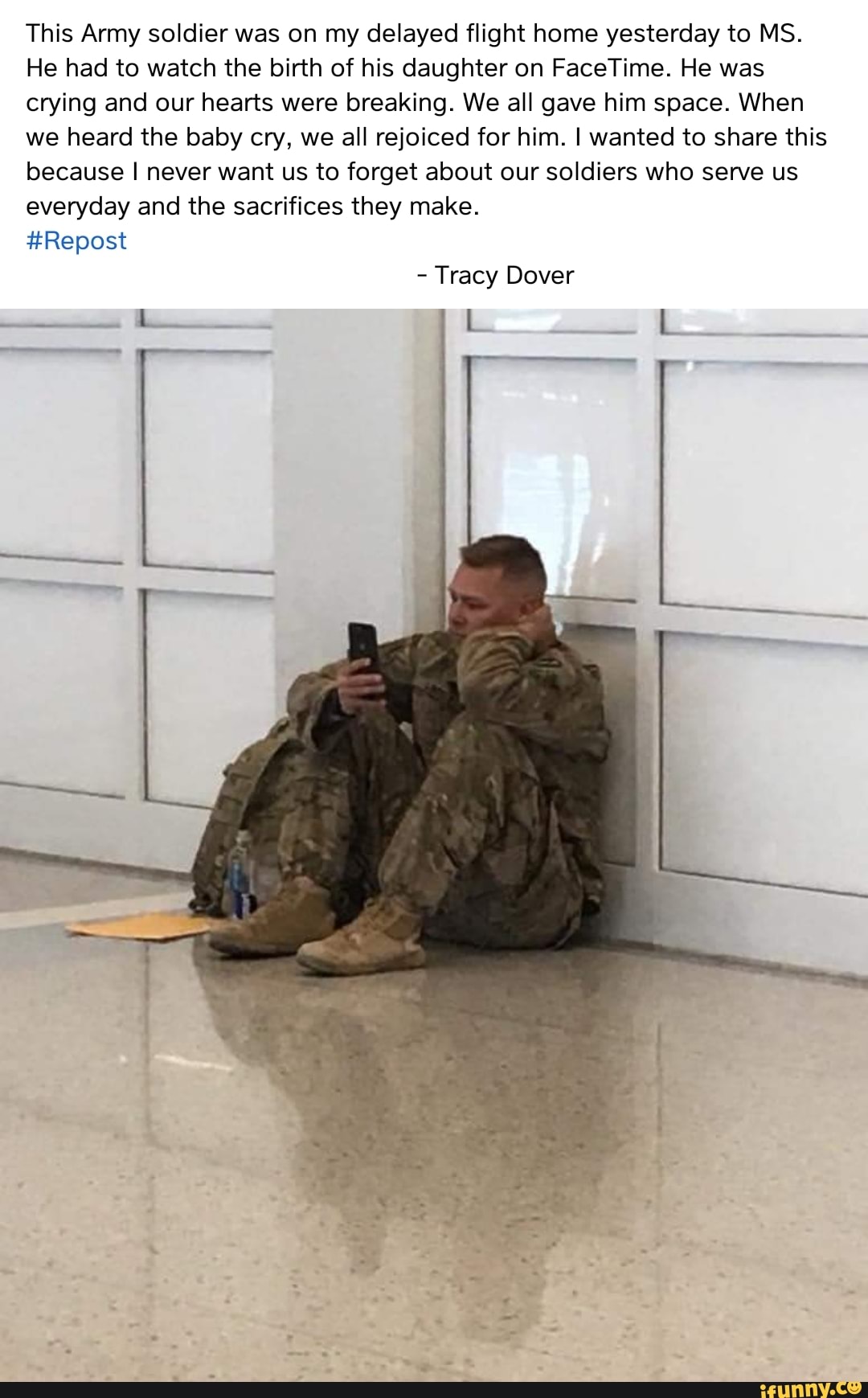 This Army soldier was on my delayed flight home yesterday to MS. He had ...