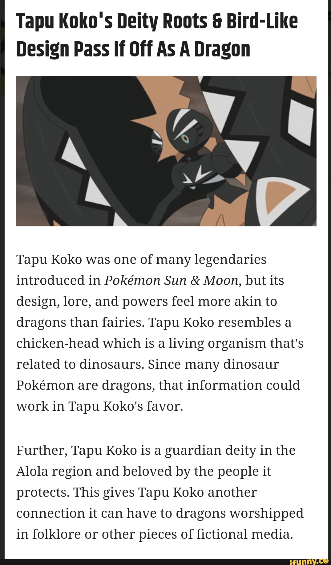 Tapu Koko's Deity Roots & Bird-Like Design Pass If Off As A Dragon Tapu ...