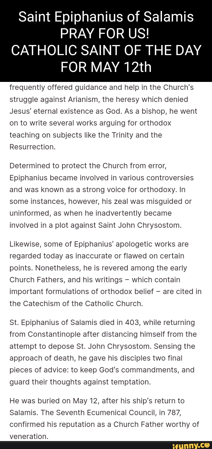 Saint Epiphanius of Salamis PRAY FOR US! CATHOLIC SAINT OF THE DAY FOR ...