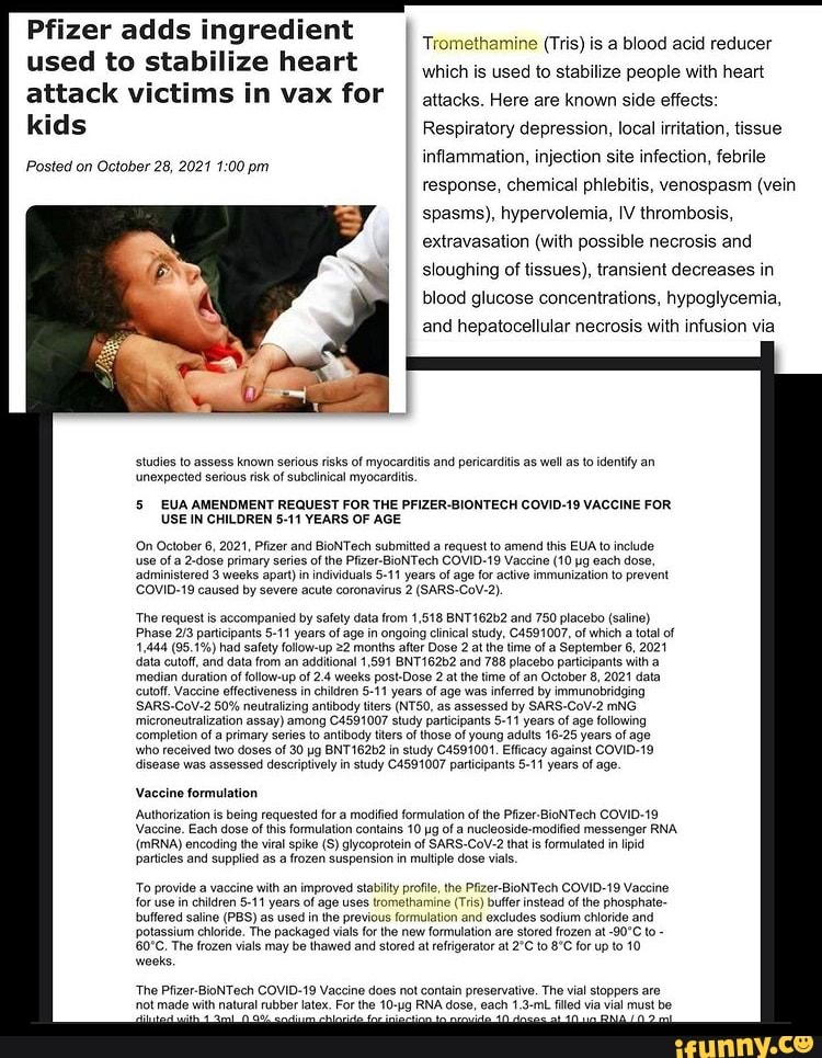 Pfizer adds ingredient Tromethamine (Tris) is blood acid reducer used ...