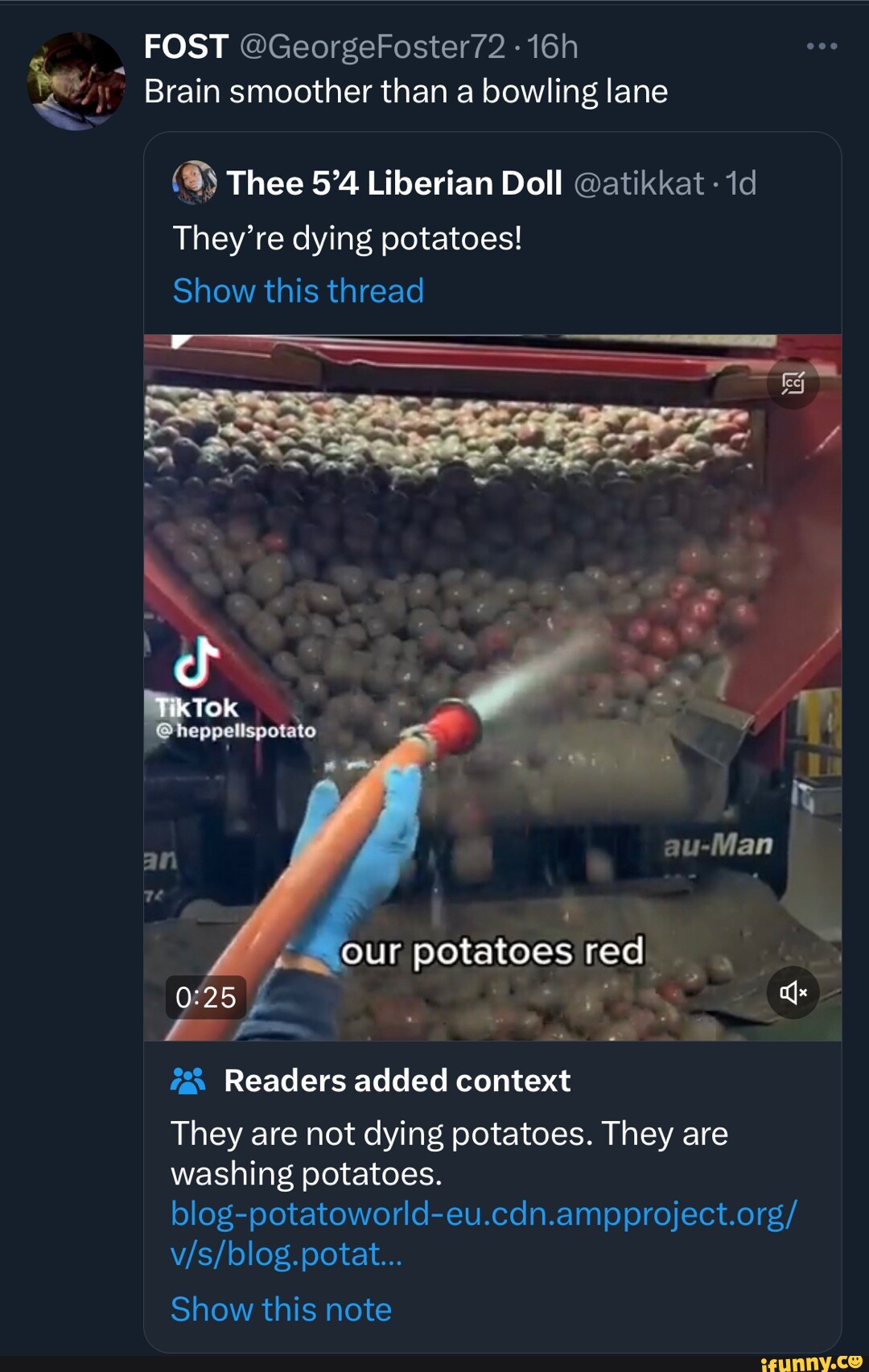 FOST Brain smoother than a bowling lane (Q) Thee 5'4 Liberian Doll @atikkat- They're dying ...