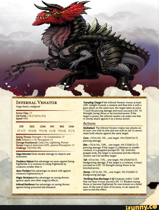 INFERNAL VENATOR age beast unaligned 'Armor Class 17 Hit Points 136 ...