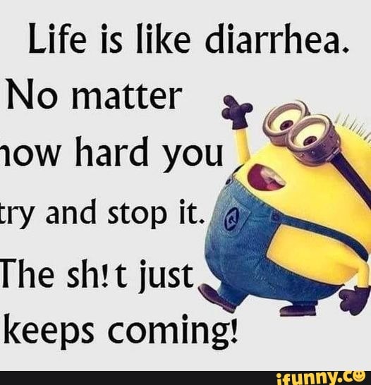 Life is like diarrhea. No matter hard you ry and stop it. The shit just ...