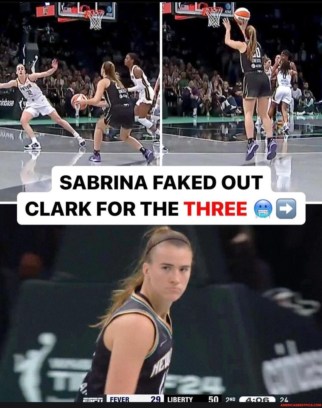 THIS Sabrina fake out three on Caitlin Clark and then a shrug 😭🤷 ...