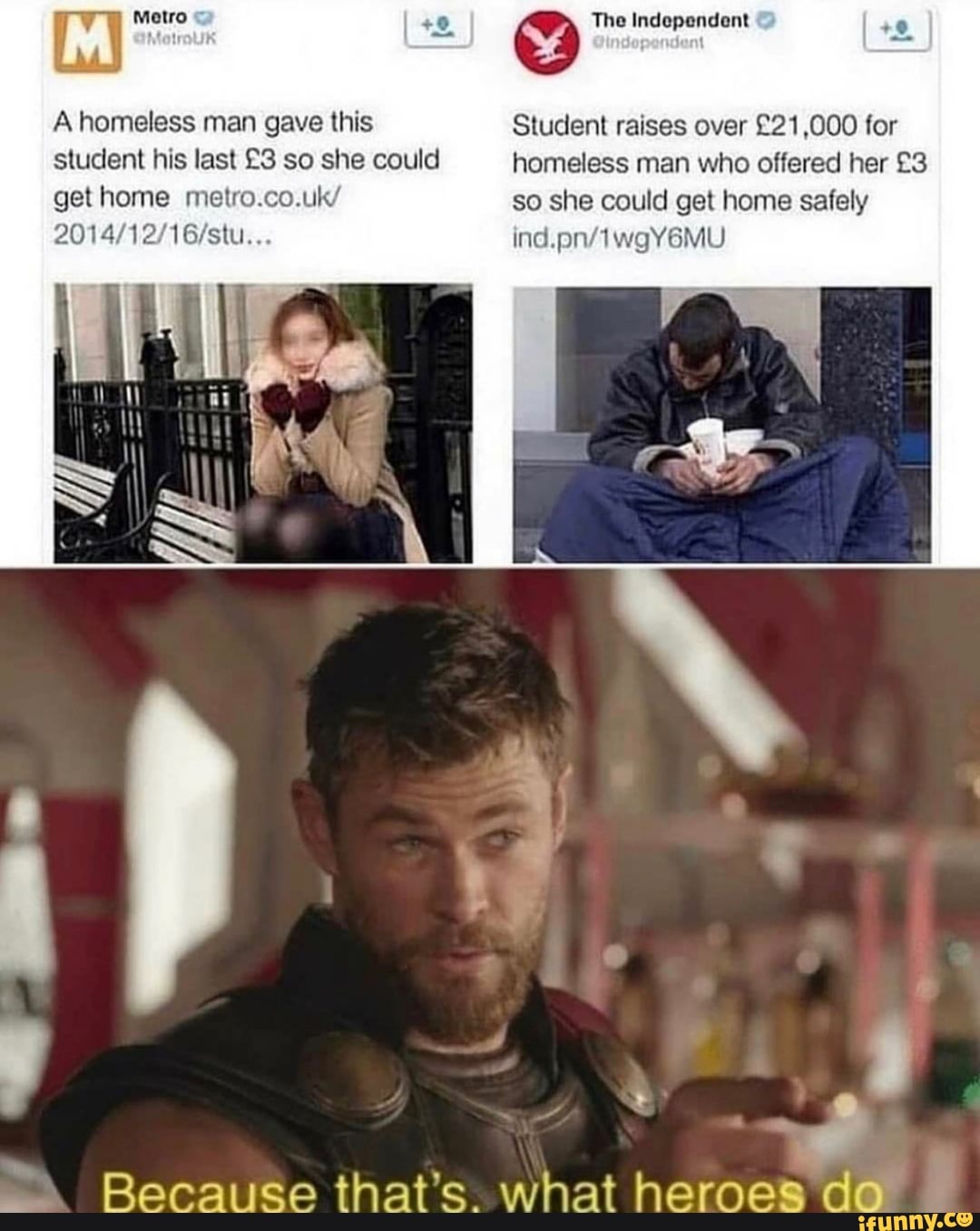 The Independent A homeless man gave this Student raises over for ...