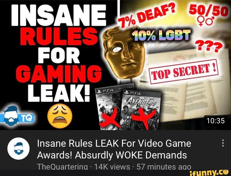 © Insane Rules LEAK For Video Game Awards! Absurdly WOKE Demands 14K ...
