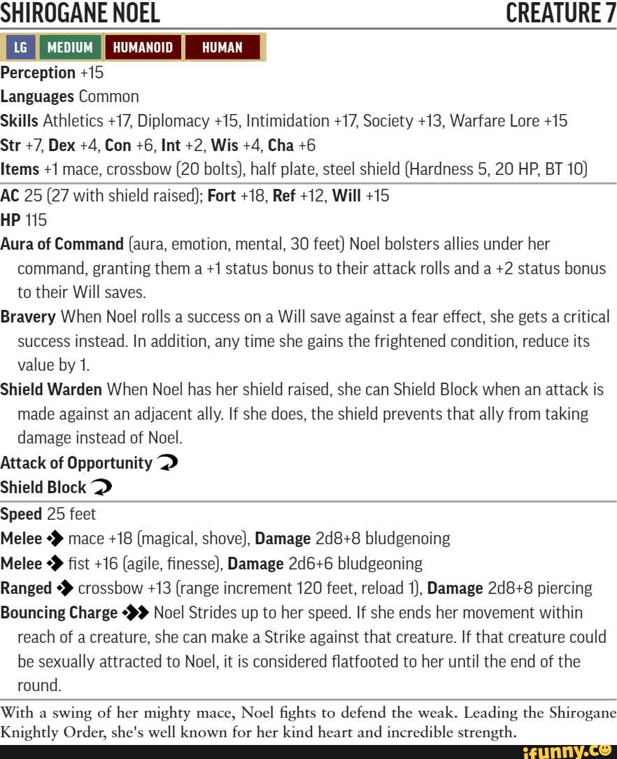 SHIROGANE NOEL CREATURE 7 Perception +15 MEDIUM HUMANOID HUMAN ...