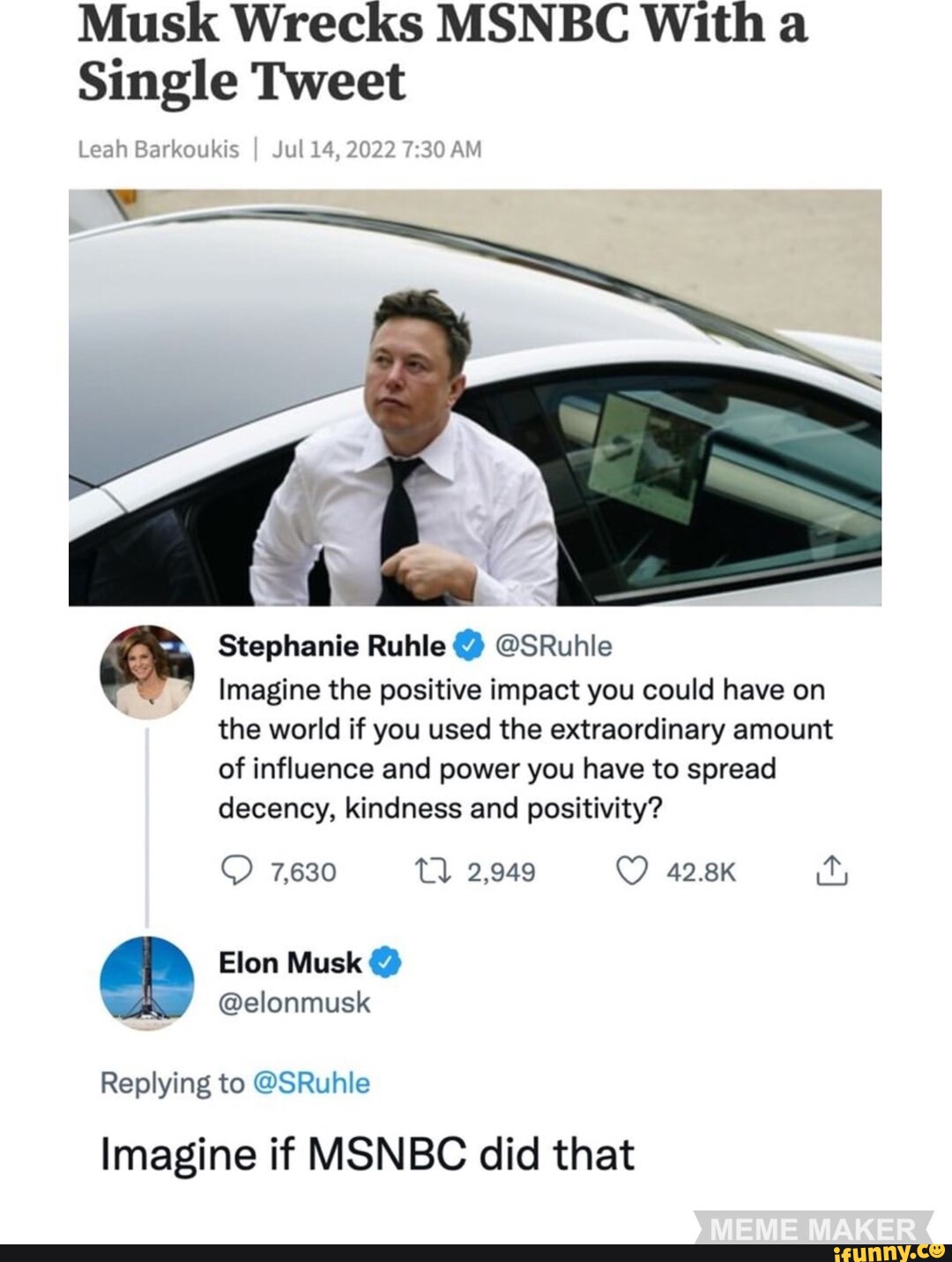 Musk Wrecks MSNBC With a Single Tweet Leah Barkoukis I Jul 14,2022 AM ...