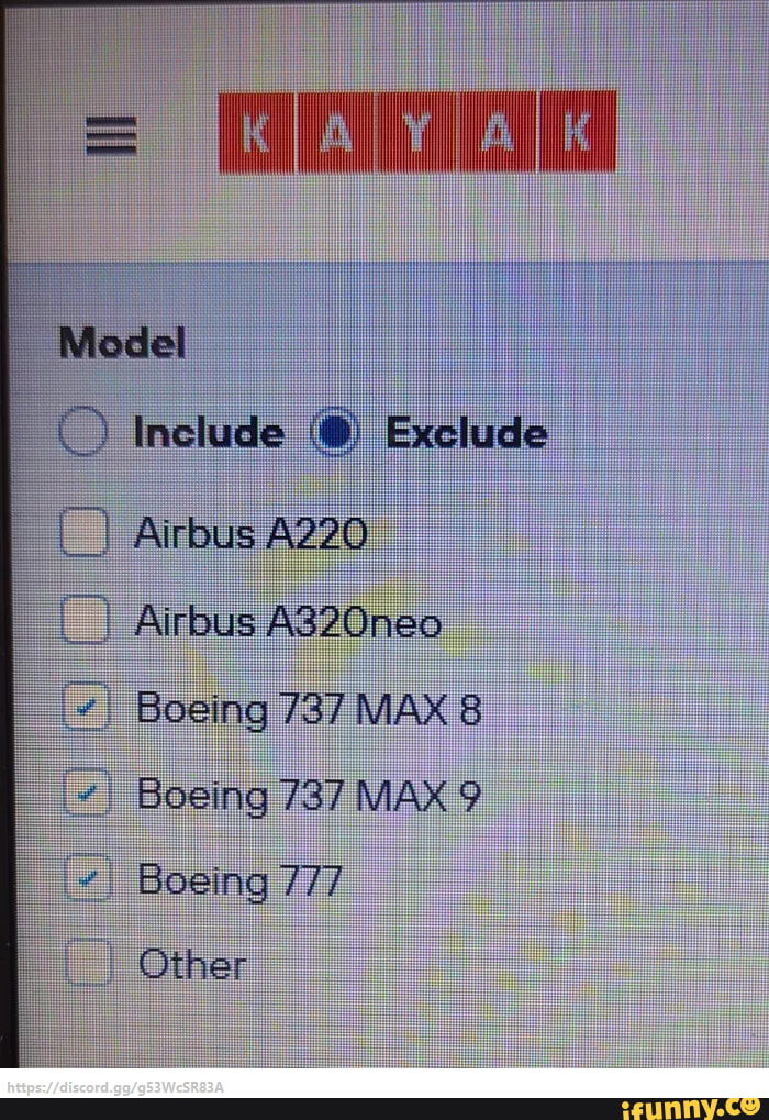 Model Include Exclude Airbus A220 I_I Airbus A320neo Boeing 737 MAX 8 ...