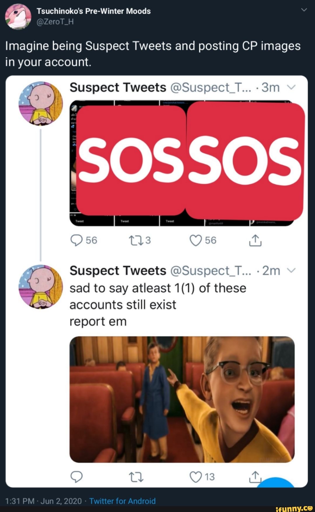 Imagine being Suspect Tweets and posting CP images in your account ...