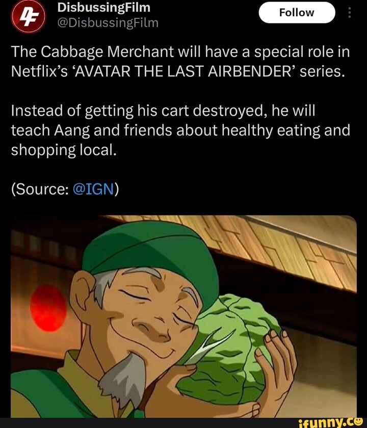 The Cabbage Merchant will have a special role in Netflix's 'AVATAR THE ...