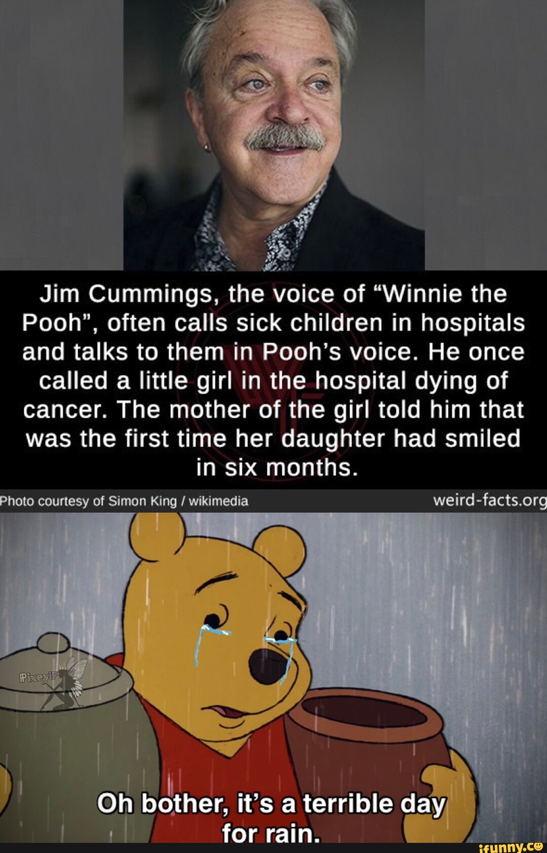 Jim Cummings, the voice of "Winnie the Pooh", often calls sick children ...