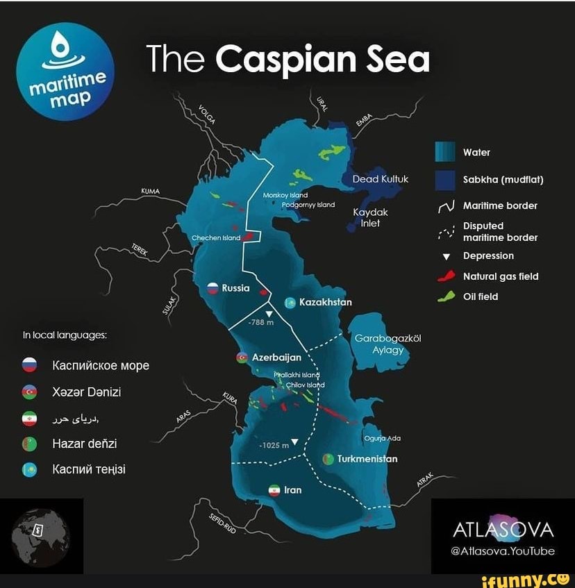 The Caspian Sea maritime map f Water Dead Kultuk Sabkha (mudflat ...