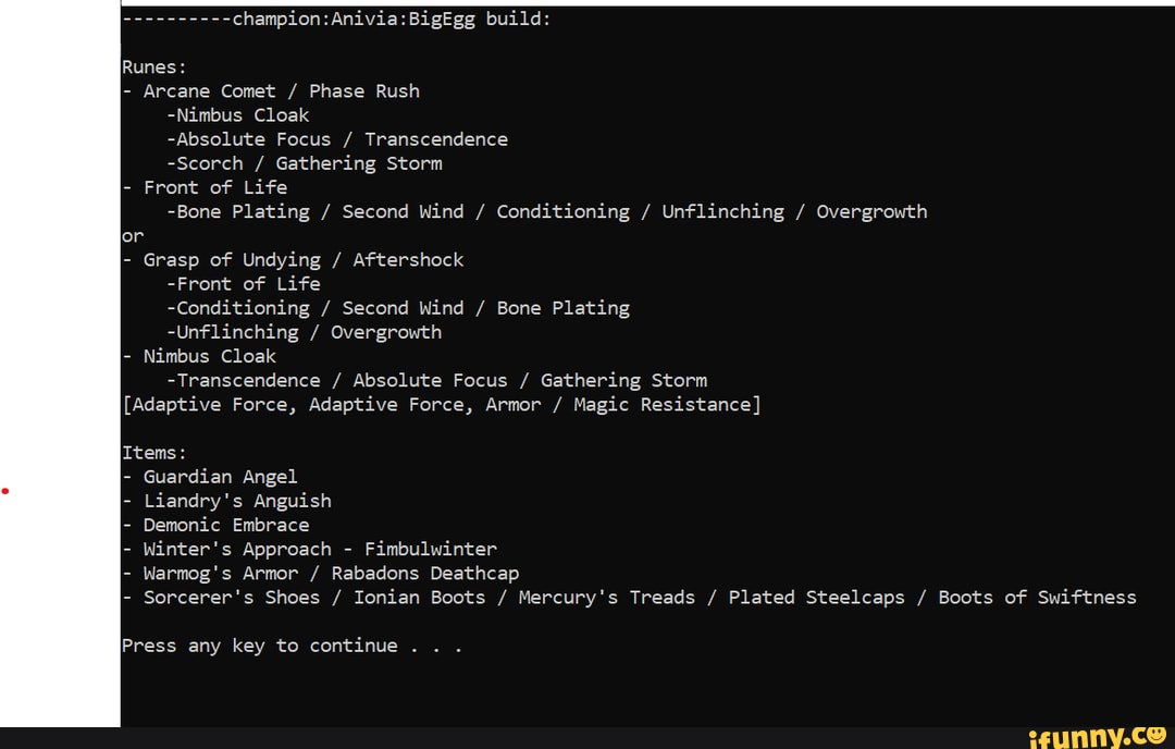 Anivia addition - champion: build: Runes: - Arcane Comet / Phase Rush ...