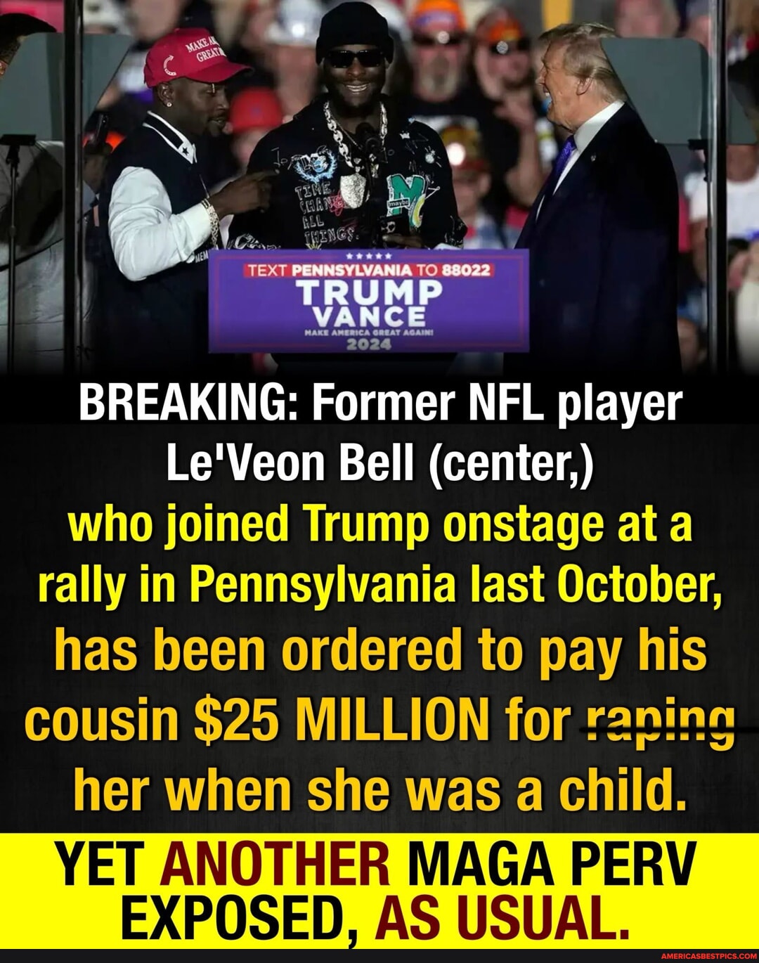 TO AMERICA VANE 2024 BREAKING: Former NFL player Le'Veon Bell (center ...