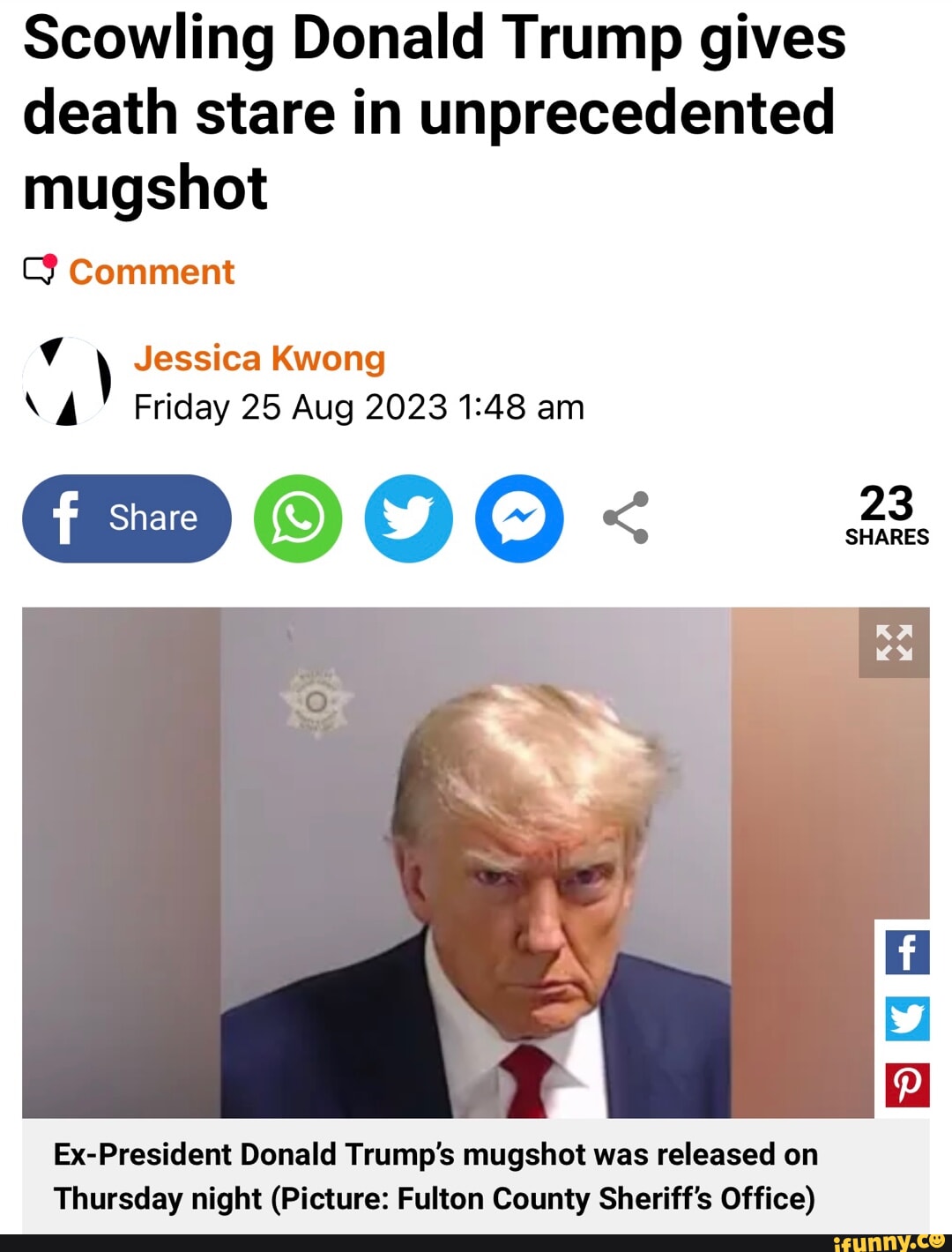 Scowling Donald Trump gives death stare in unprecedented mugshot C ...