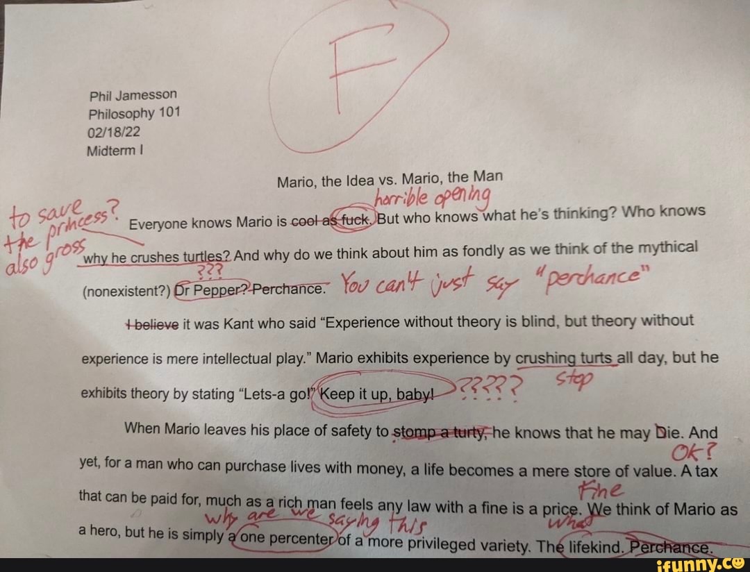 Phil Jamesson Philosophy 101 \ Midterm I Mario, the Idea vs. Mario, the ...