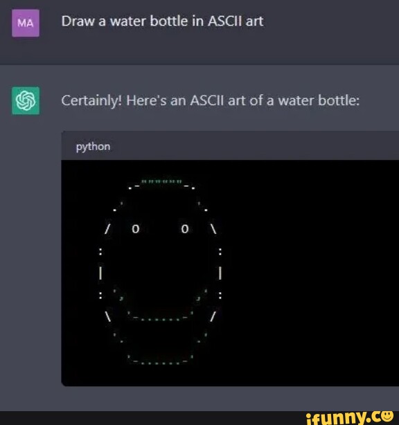 Giaw @ water bettle in ASCII Certainly! Here's an ASCII art of a water ...