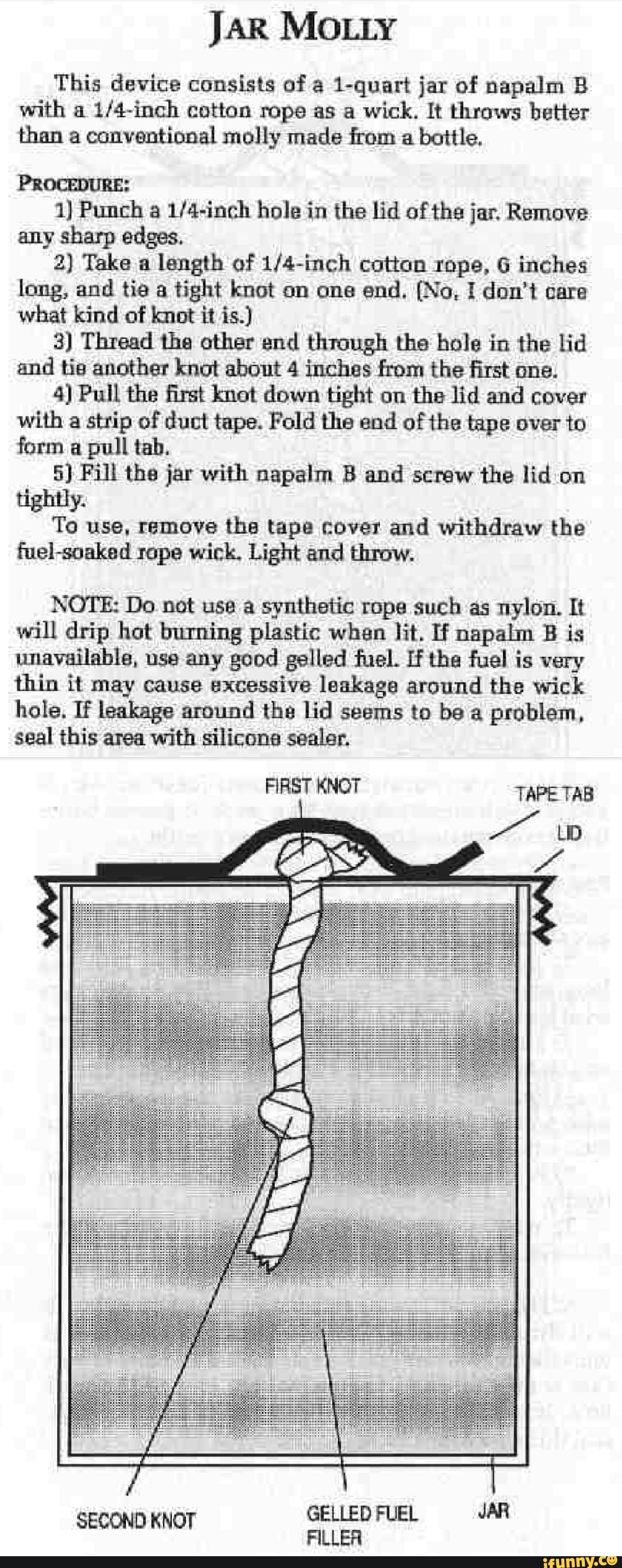 JAR MOLLY This device consists of a 1-quart jar of napalm B with & 1/4 ...