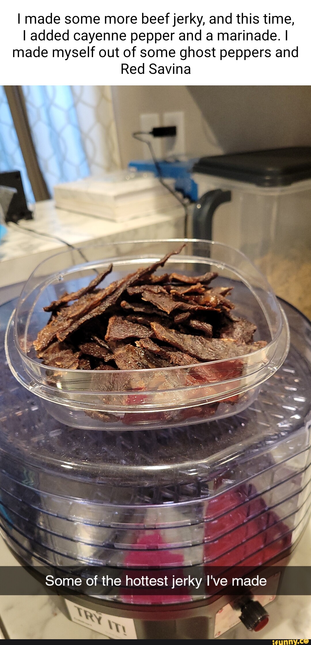 I made some more beef jerky, and this time, I added cayenne pepper and ...