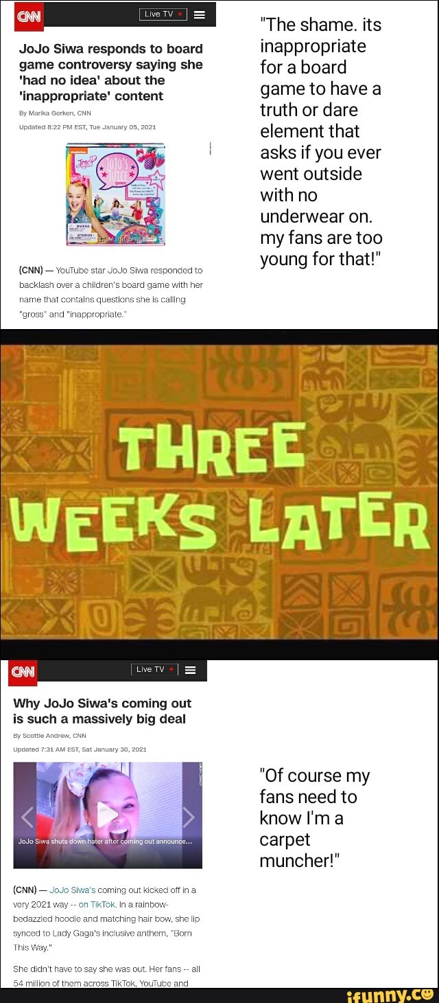 "The shame. its JoJo Siwa responds to board inappropriate game ...