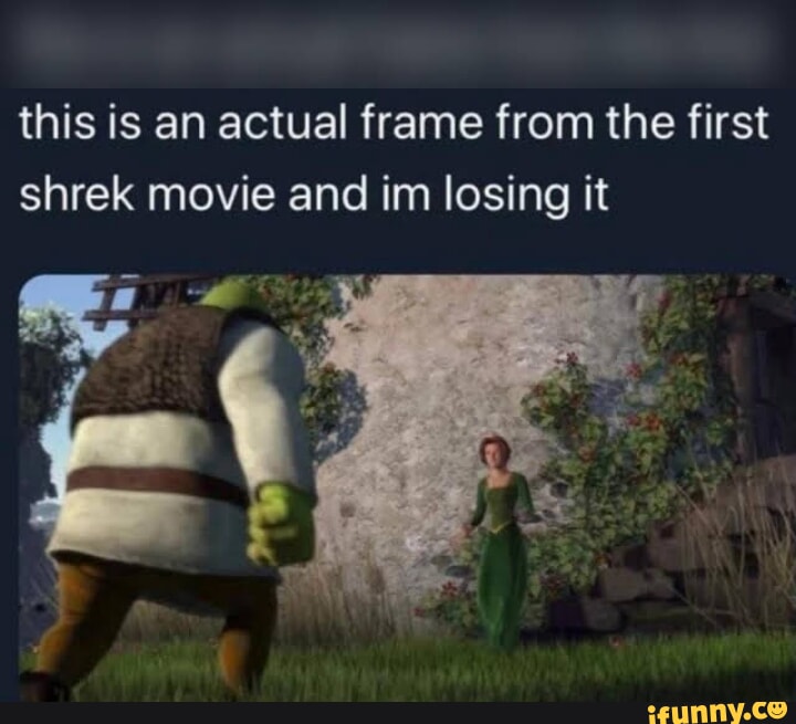 This is an actual frame from the first shrek movie and im losing it ...