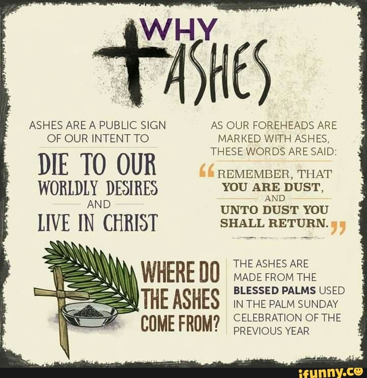 ASHES ASHES ARE A PUBLIC SIGN AS OUR FOREHEADS ARE OF OUR INTENT TO ...