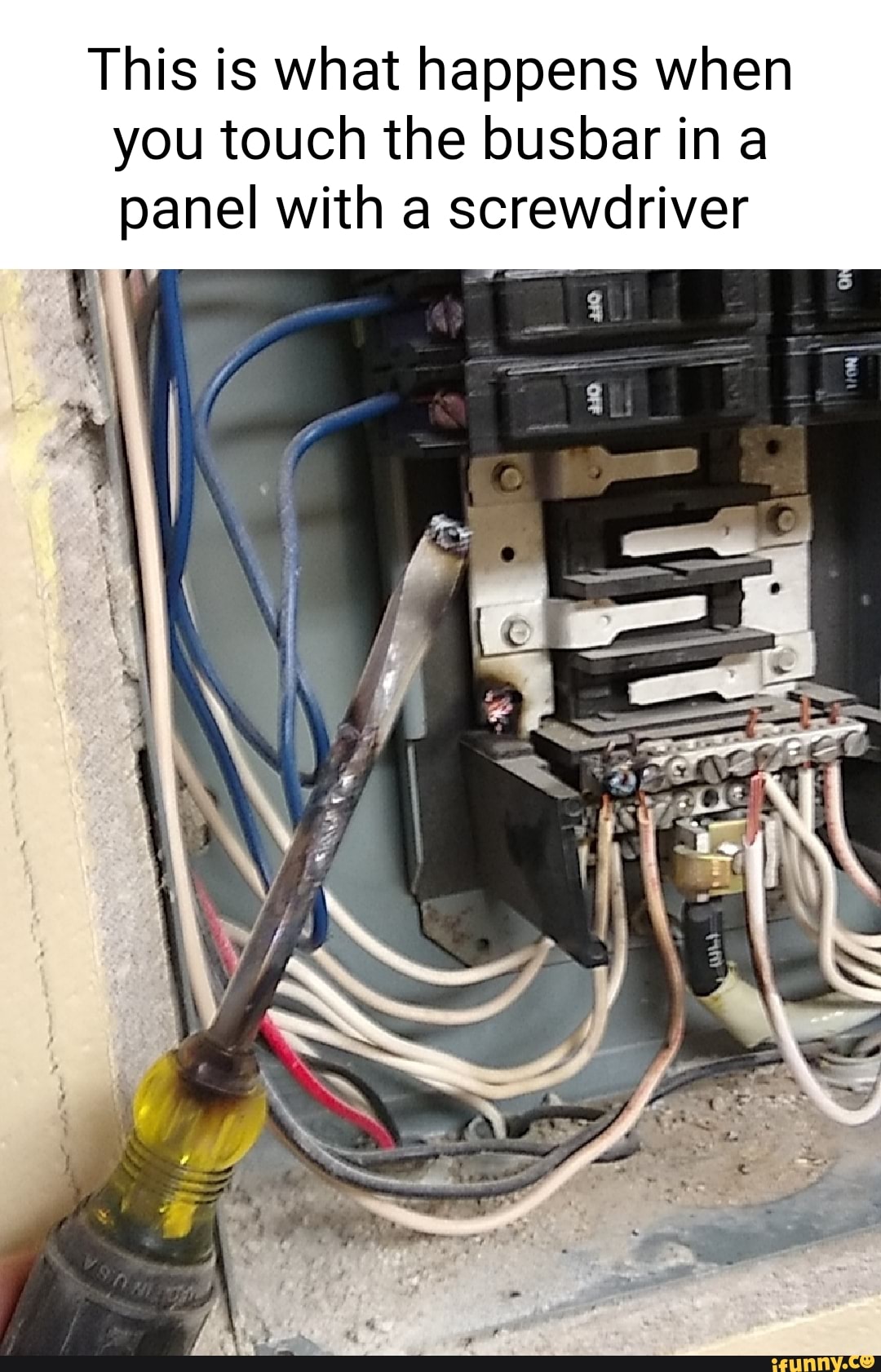 This is what happens when you touch the busbar in panel with a ...
