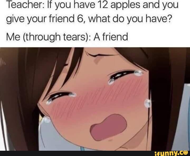 Teacher: If you have 12 apples and you give your friend 6, what do you ...