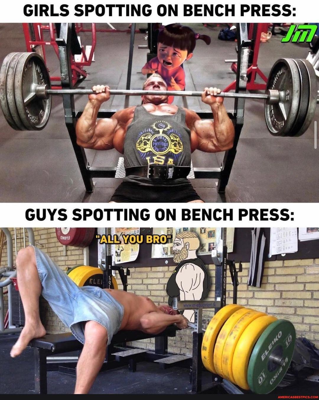Come on bro!! No hands, all you bro - GIRLS SPOTTING ON BENCH PRESS ...