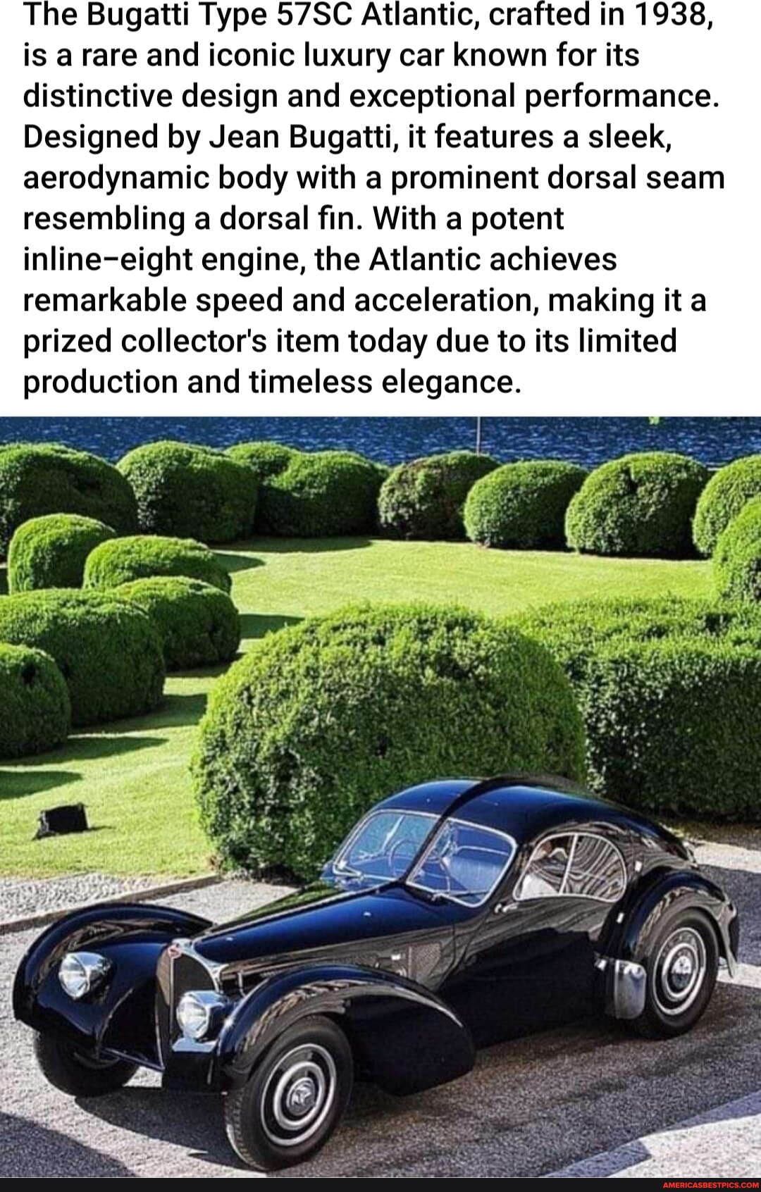 The Bugatti Type 57SC Atlantic, crafted in 1938, is a rare and iconic ...