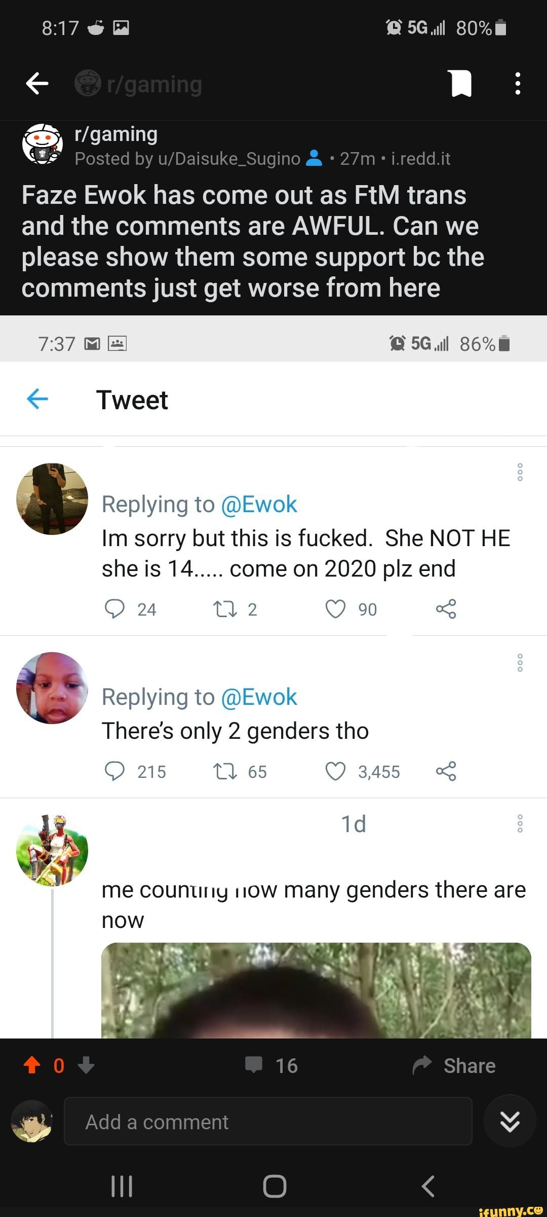 '/gaming Posted by i.redd.it Faze Ewok has come out as FtM trans and ...