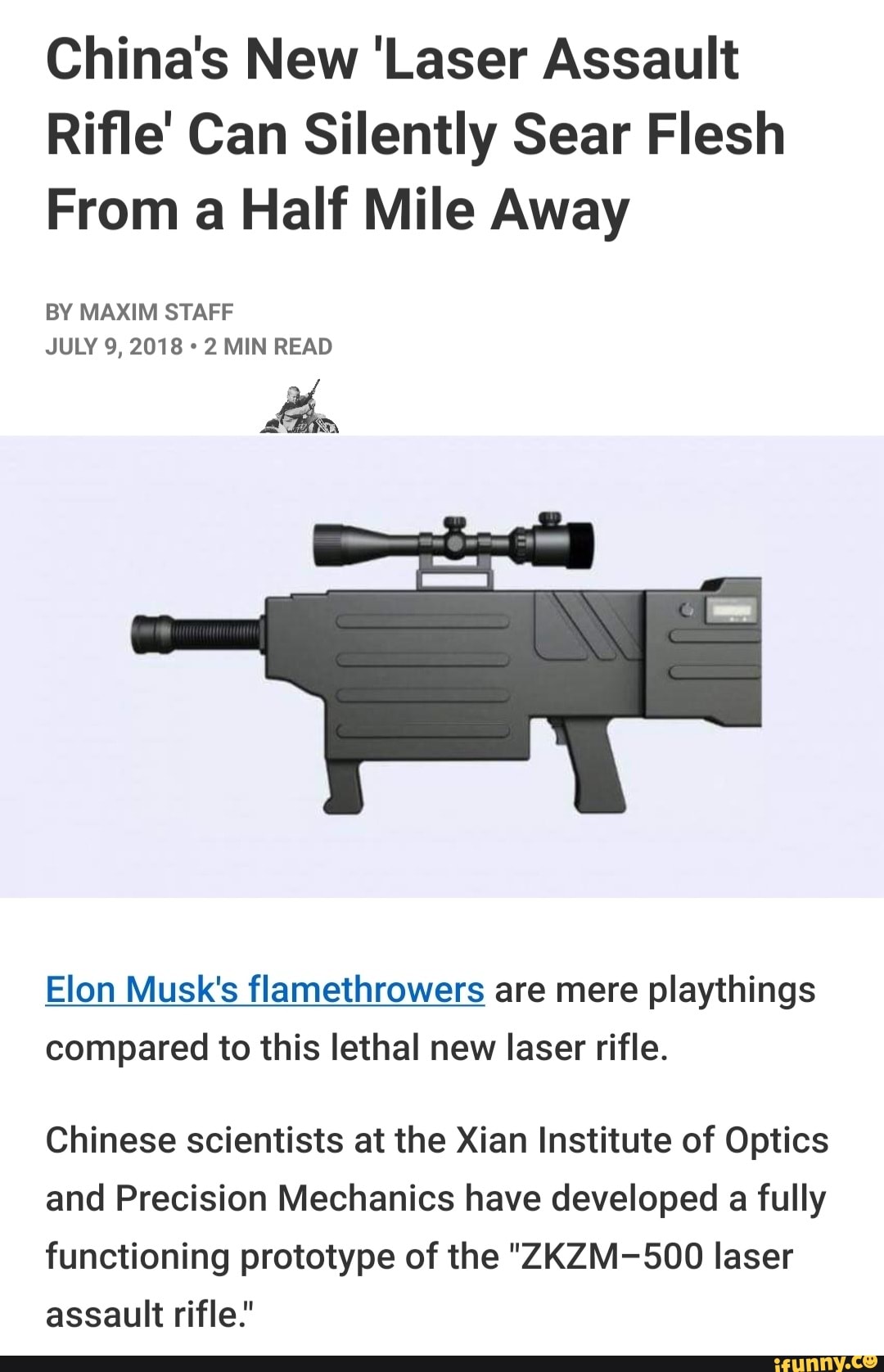 China's New 'Laser Assault Rifle' Can Silently Sear Flesh From a Half ...