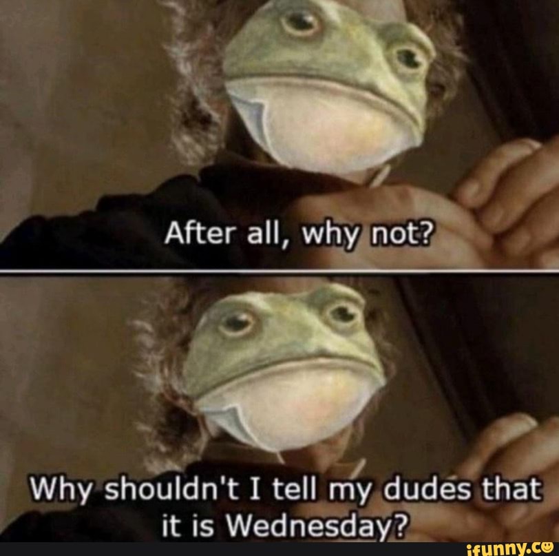 After all, why not? Why shouldn't I tell my dudes that it is Wednesday ...