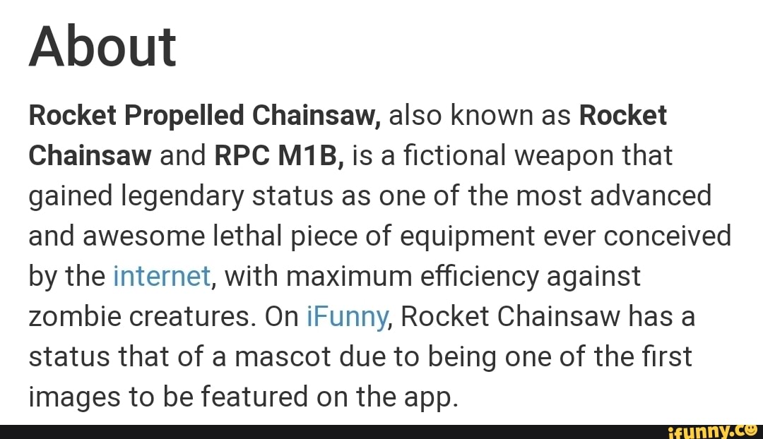 About Rocket Propelled Chainsaw, also known as Rocket Chainsaw and RPC ...