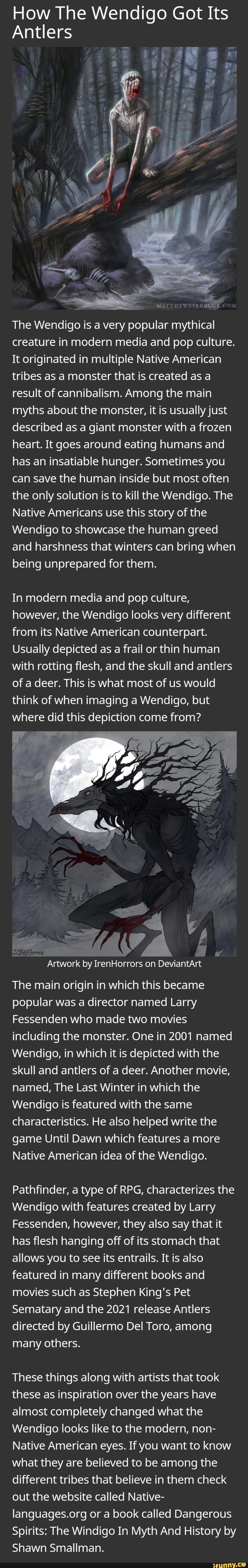 How The Wendigo Got Its Antlers The Wendigo is a very popular mythical ...