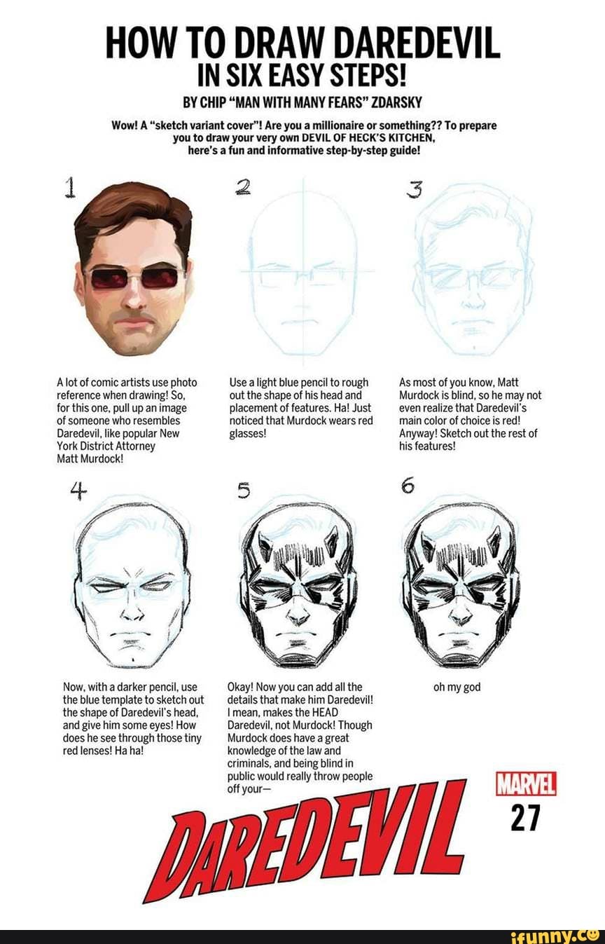 HOW TO DRAW DAREDEVIL IN SIX EASY STEPS! BY CHIP "MAN WITH MANY FEARS ...