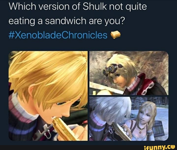 Which version of Shulk not quite eating a sandwich are you? - iFunny