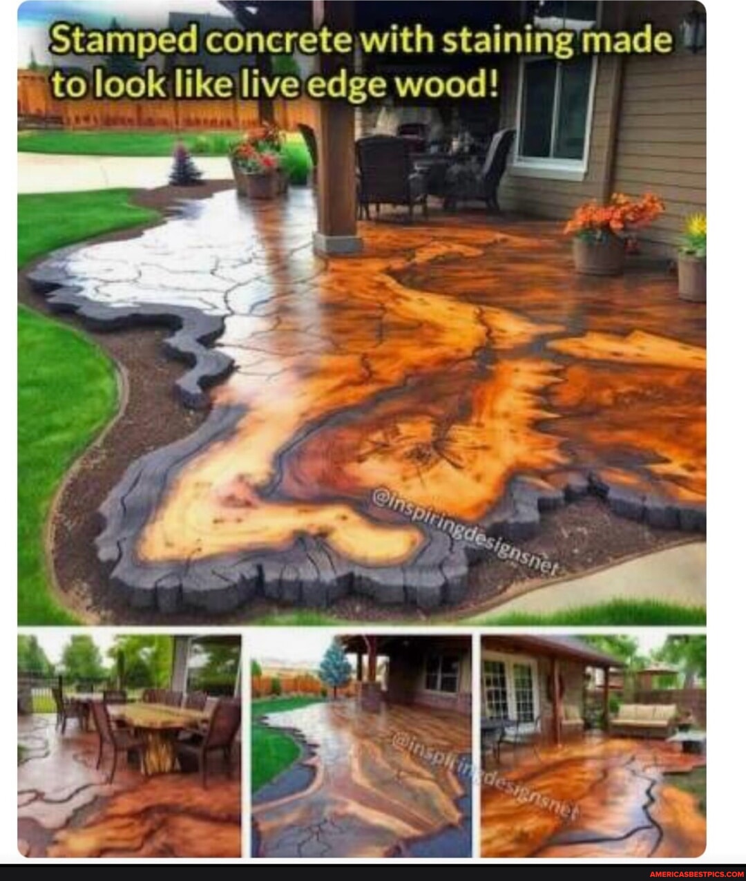 Stamped concrete with staining made to look like live edge wood! I I ...