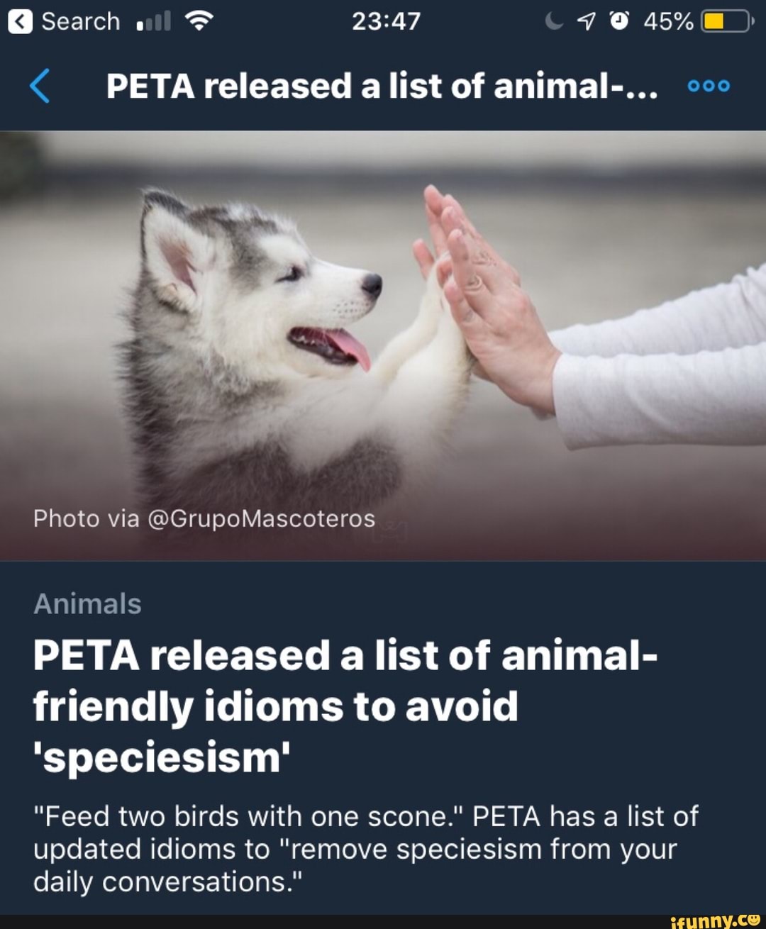 Animals PETA released a list of animal- friendly idioms to avoid ...