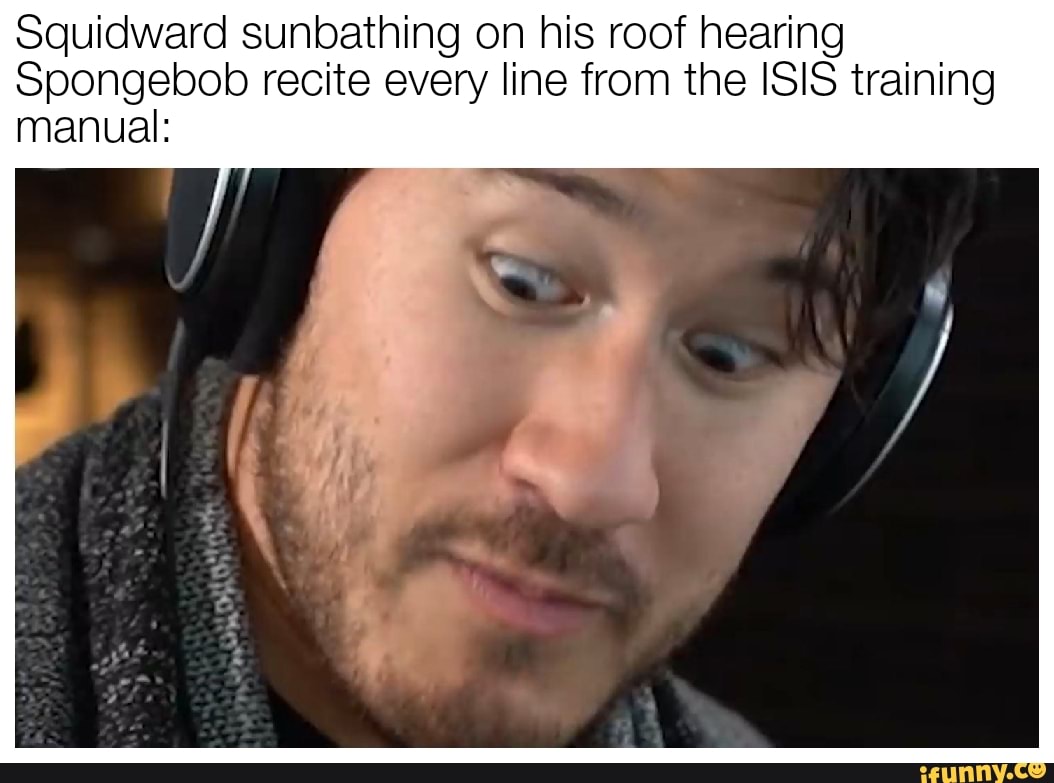 Squidward sunbathing on his roof hearing Spongebob recite every line ...
