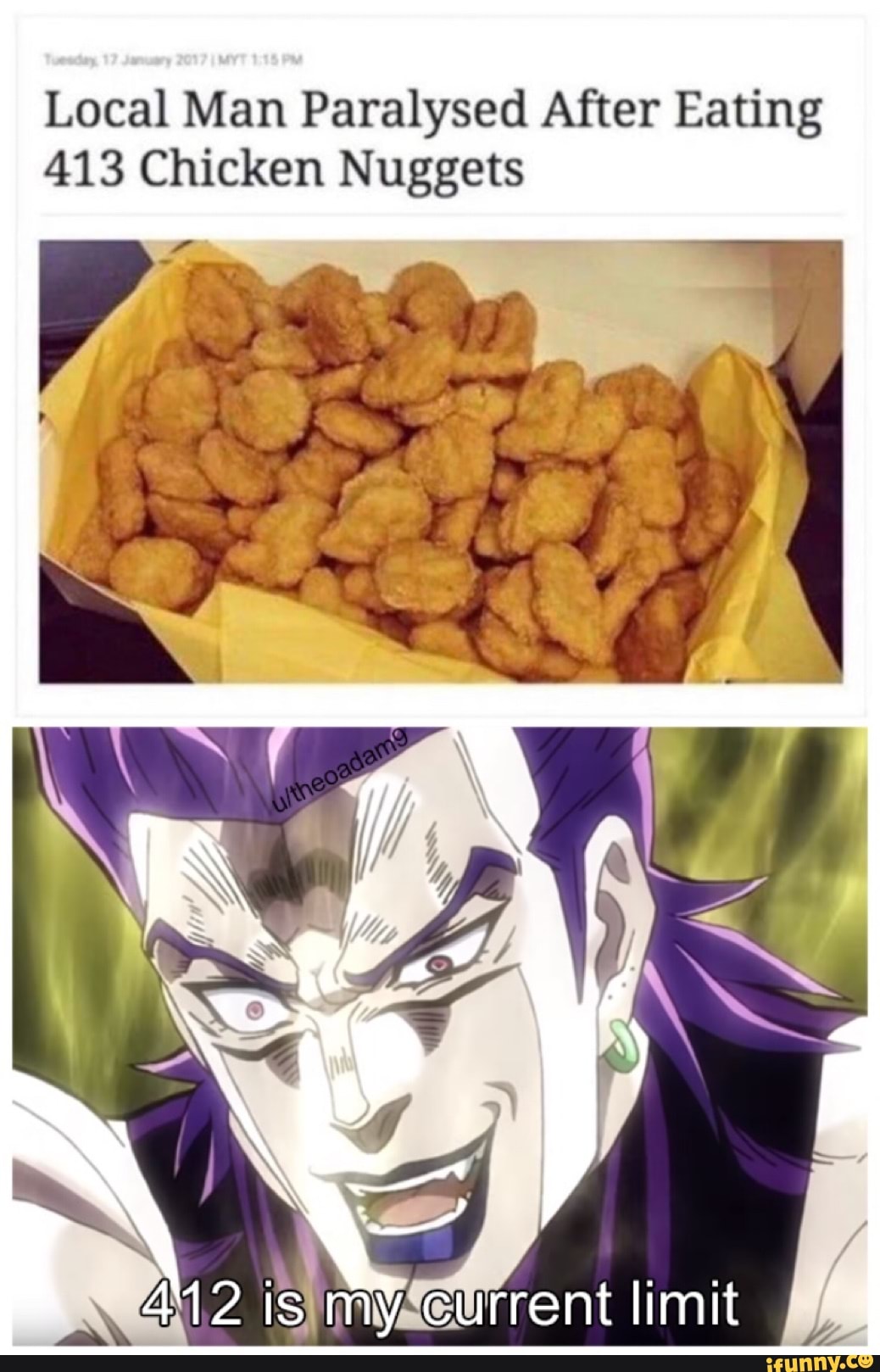 Local Man Paralysed After Eating 413 Chicken Nuggets - iFunny